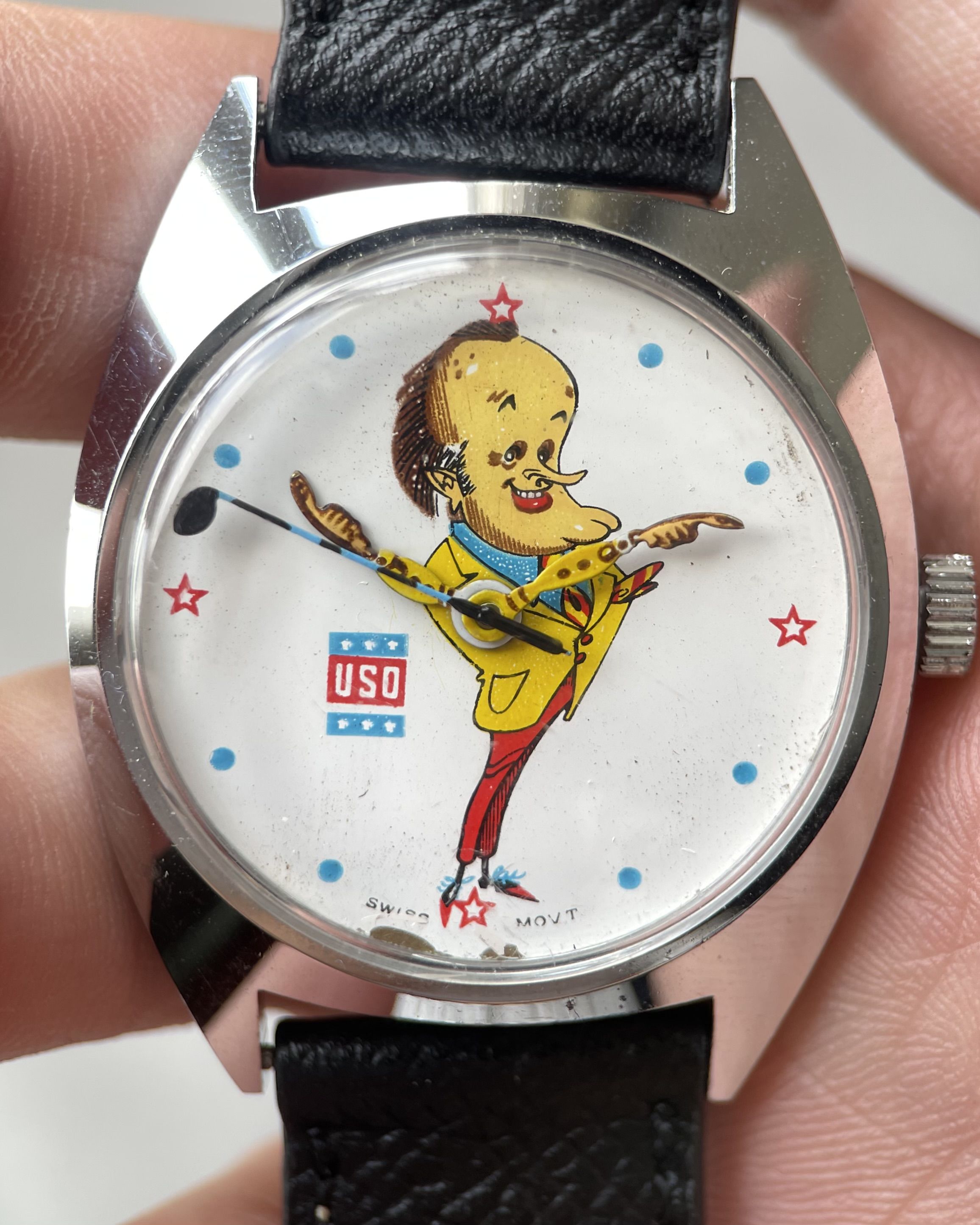 BOB HOPE USO CARICATURE SWISS MADE MANUAL WINDING VINTAGE WATCH ...